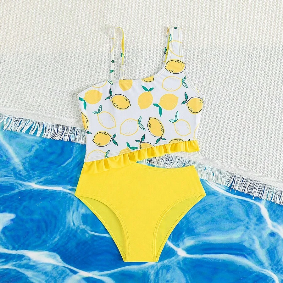 Girls' One-Piece Swimsuit With Ruffle Shoulder Straps | SHEIN UK