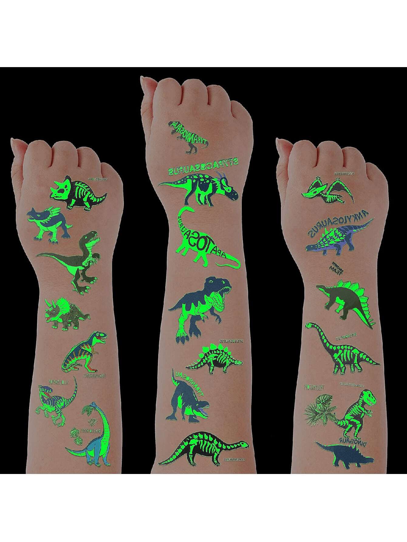 10 Sheets Luminous Dinosaur Temporary Tattoos Sticker Cartoon Jungle ...