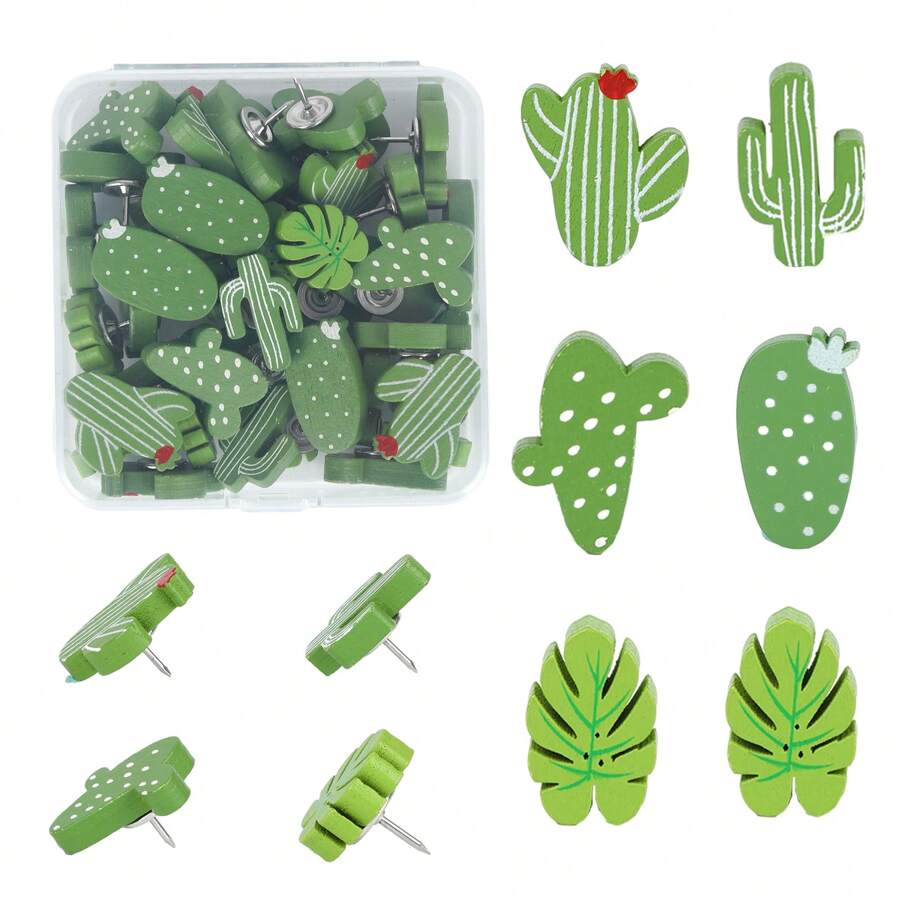 40Pcs Wooden Push Pins, Cactus Palm Thumb Tacks Decorative Thumb Tacks ...