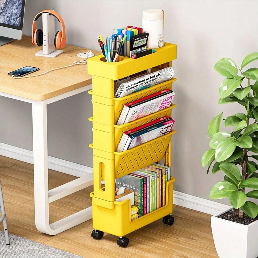 Multi-Tier Wheeled Bookshelf Tower - Space-Saving, Stackable ...