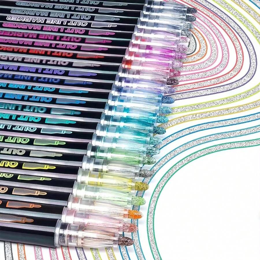 8/12 Colors Double Line Outline Pen, Metal Marker Pen With Built-In ...