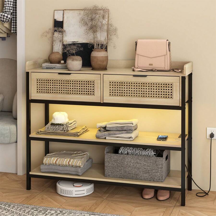 Console Table With Outlets & USB Ports Charging Station Entryway Table ...