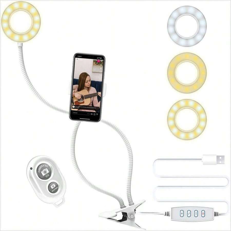 LED Selfie Ring Light Phone Holder Flexible Stand Arm For Stream Live ...
