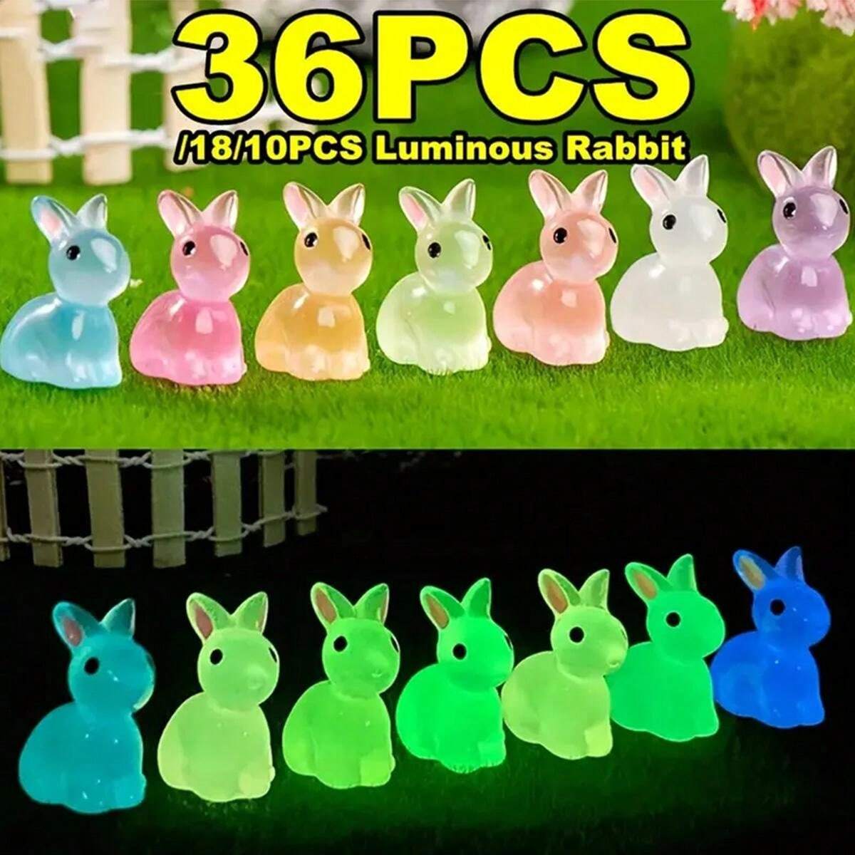 10/18/36pcs Cute Mini Luminous Resin Bunnies Ornament Glow In The Dark ...