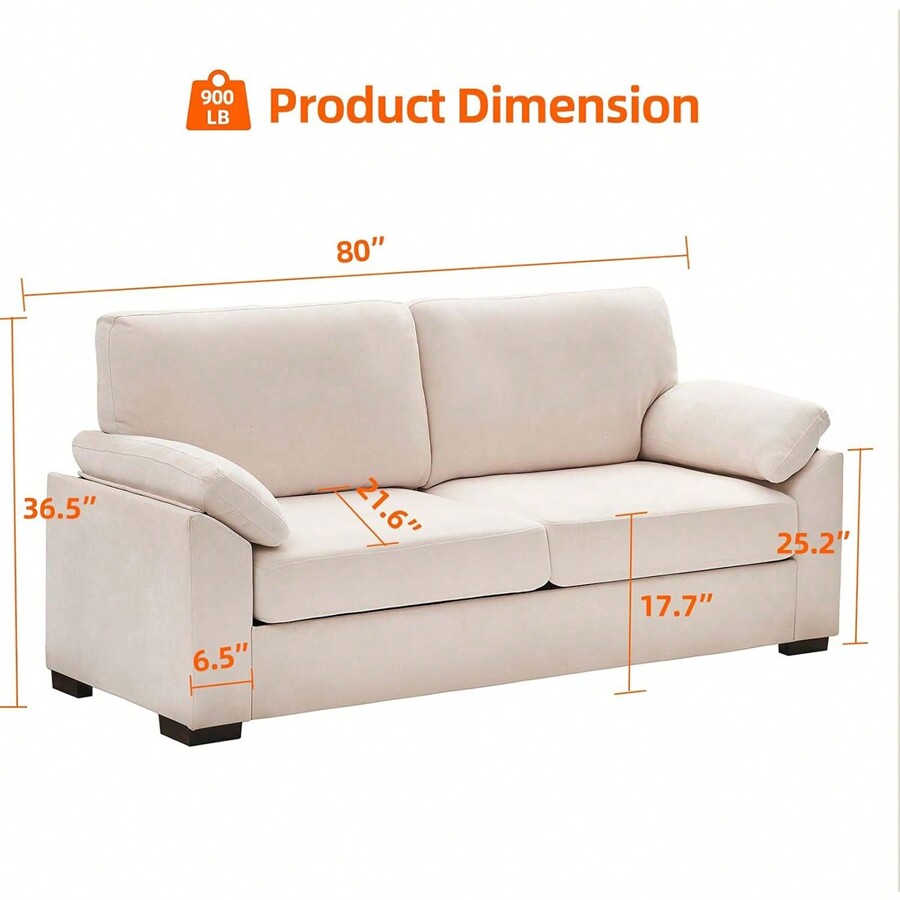 Modern 3-Seater 80 Inch Sofa - Comfy Couch For Living Room Or Apartment ...