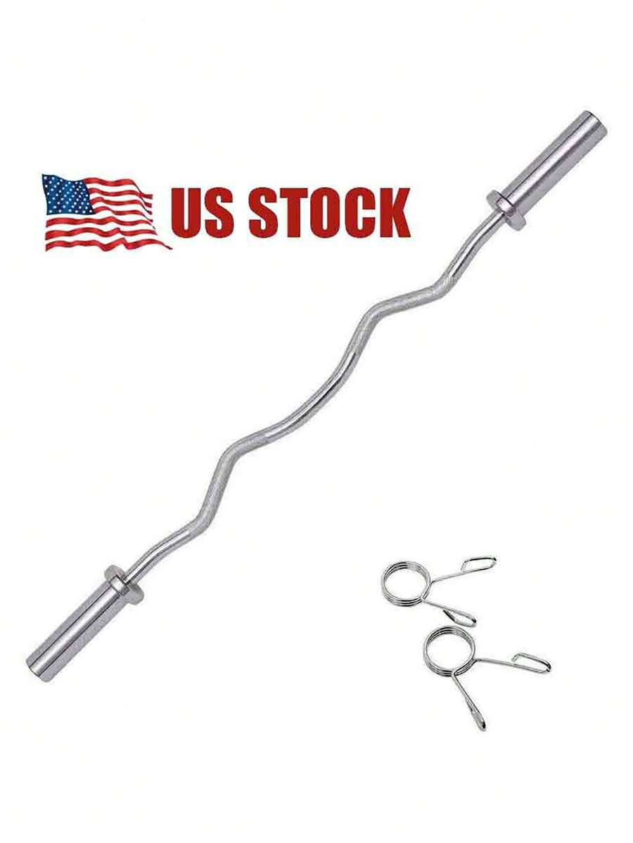 Threaded Chrome Steel Curl Bar With Collars For All Standard Plates ...