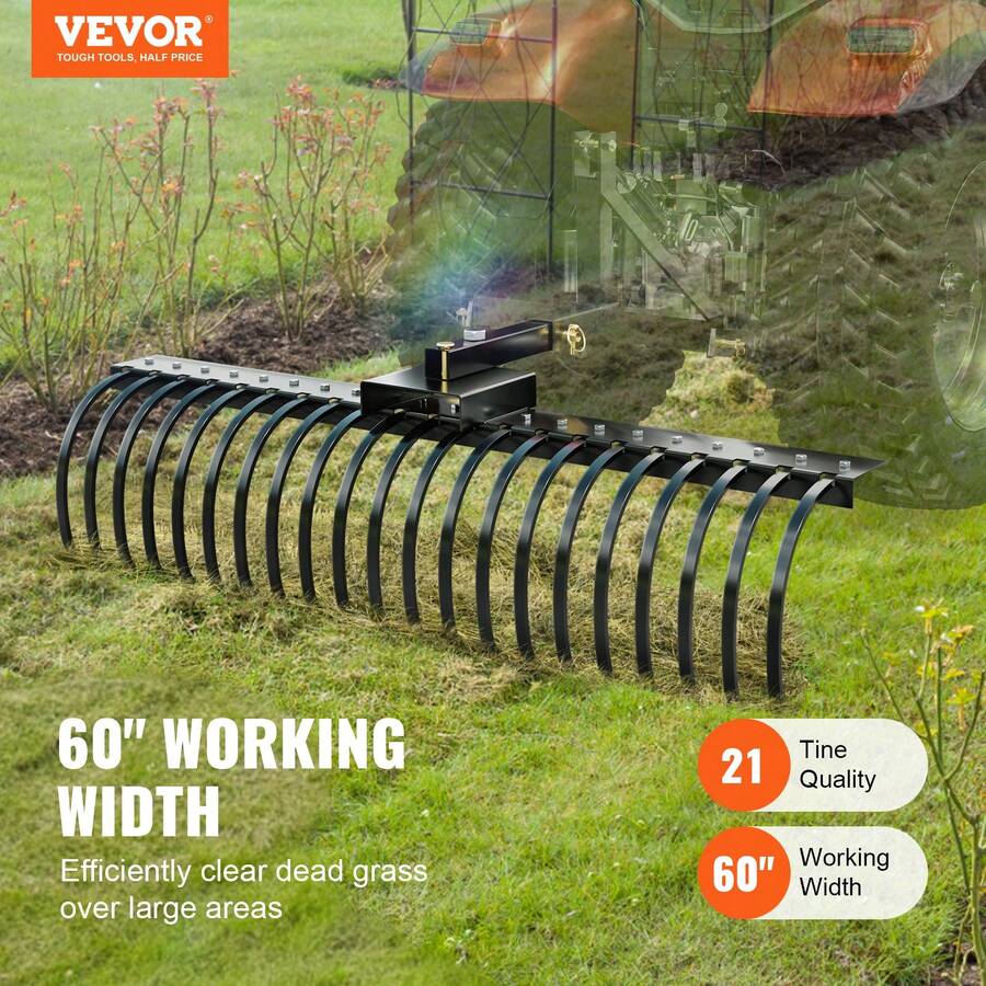 VEVOR VEVOR Tow Behind Landscape Rake, 60" Tow Dethatcher With 21 Steel ...