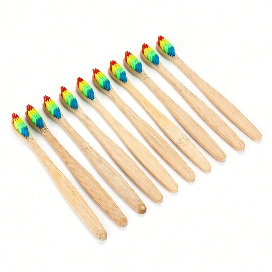 10 Packs Rainbow Bamboo Toothbrushes & Compostable Natural Bamboo ...