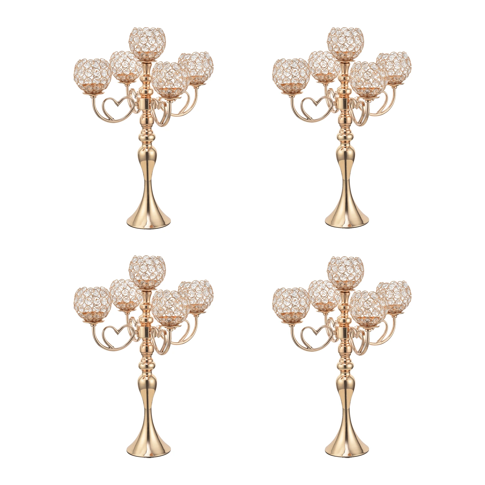 Pack Of 4 Gold Crystal Candle Holders 5 Arms Candelabra Centerpiece For ...