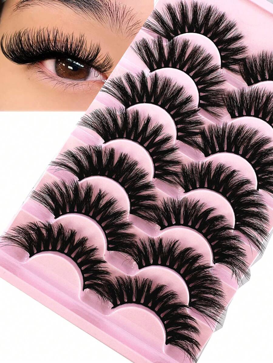 7 Pairs Natural Cat Eye 3D Curly False Eyelashes Set, With Multi-Layer ...