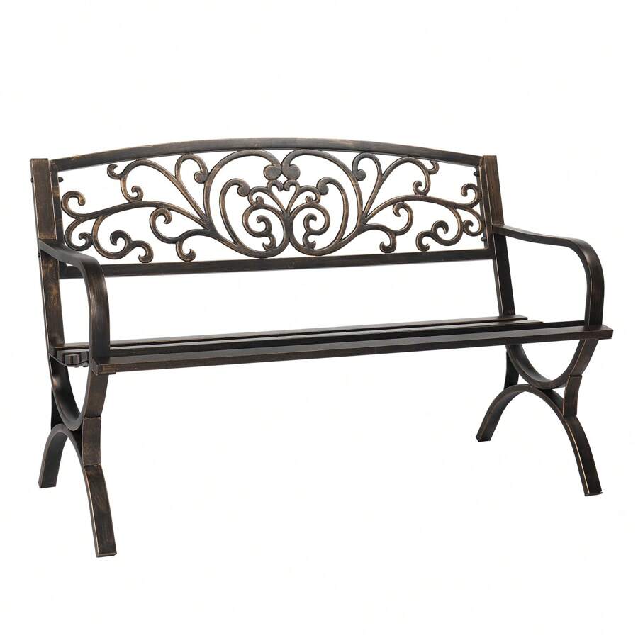 50" Outdoor Bench Patio Garden Bench,Anti- Rust Cast Aluminum Patio ...