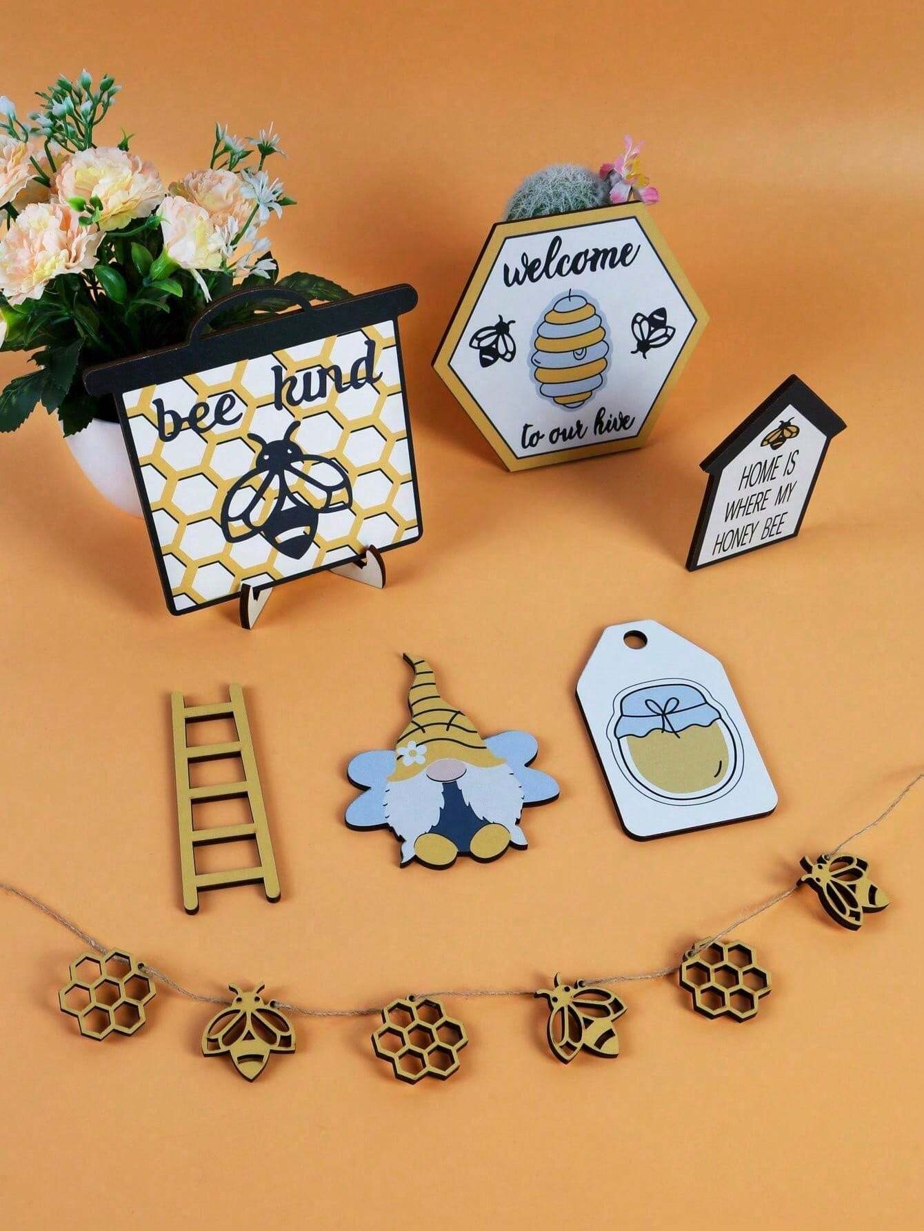 Beehive Design Creative Bee Hive Face Layered Tray Decor, Wooden Mini Bee Decoration With Ladder ...