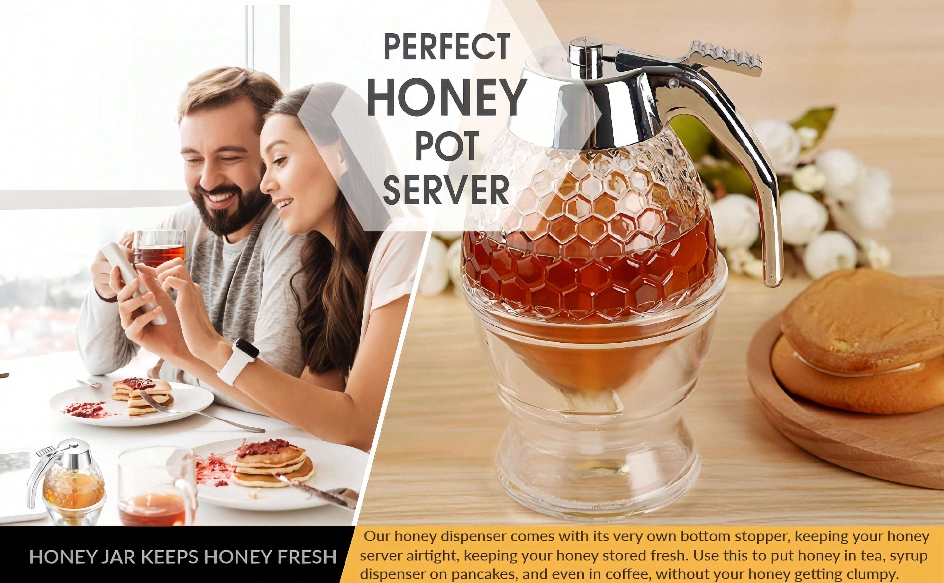Non-Drip Honey Dispenser - Beautiful Honeycomb Shaped Jar And Maple ...