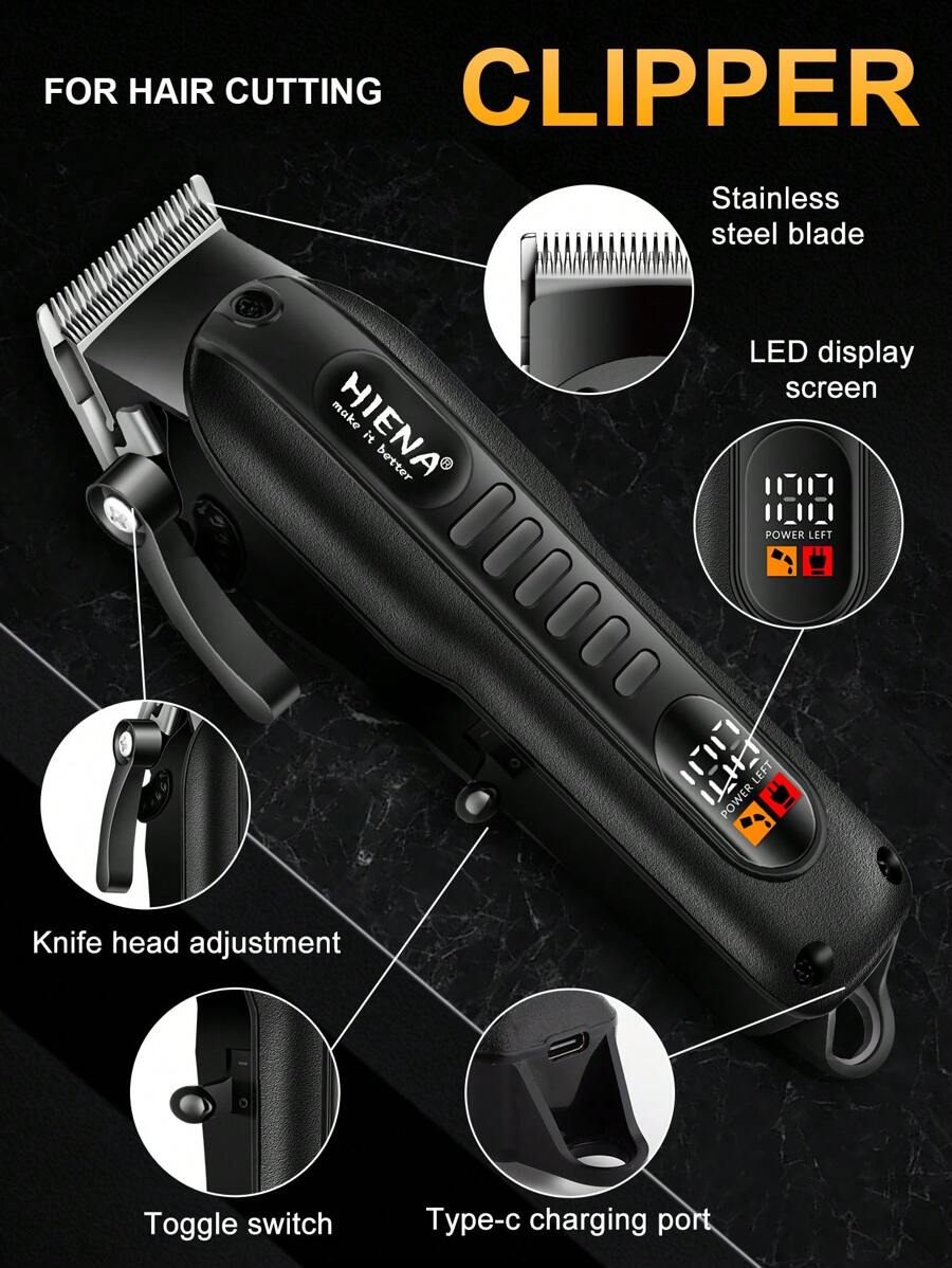 A Cordless Hair Clipper Black Scissors Set With LCD Display And ...