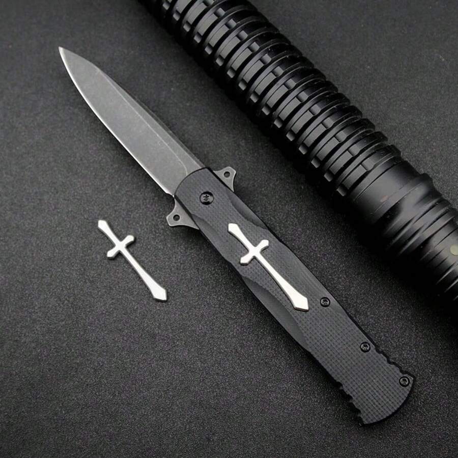 Folding Blade Pocket Knife , New Cross Laser G10 Handle Top Stainless ...