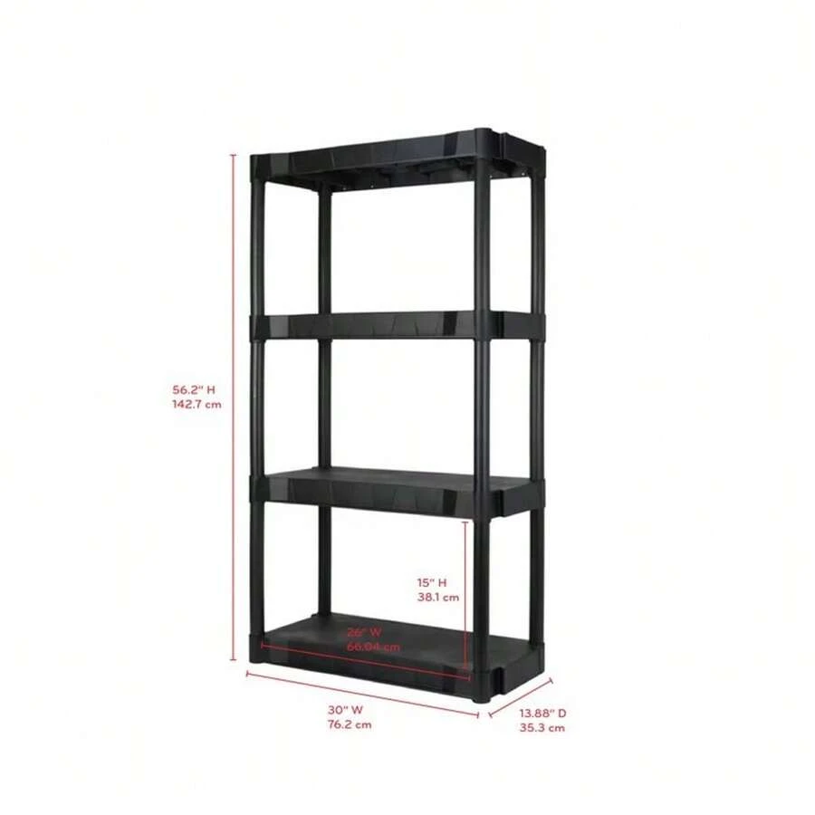 Hyper Tough Black Plastic 4-Tier Shelving Unit - Dimensions: 56.2" H X ...