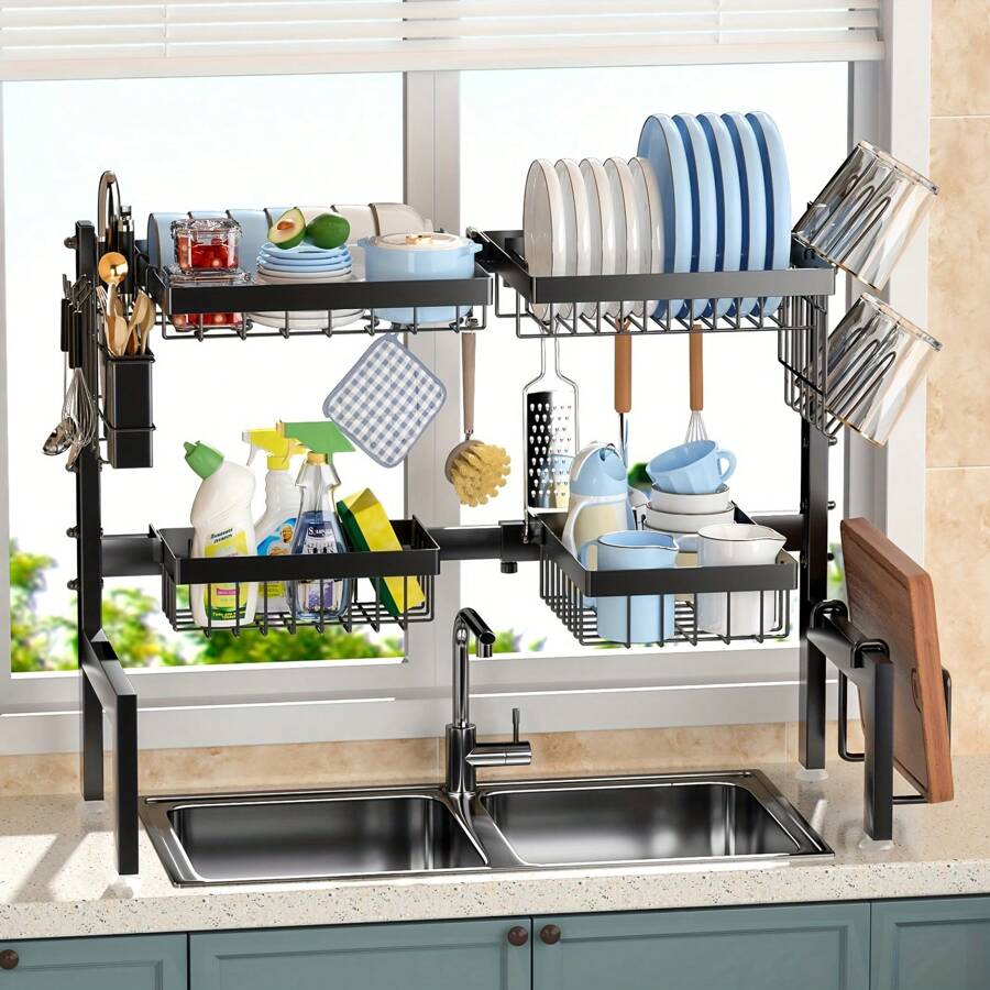 1PC , Large Over The Sink Dish Drying Rack -Adjustable Over Sink Dish ...