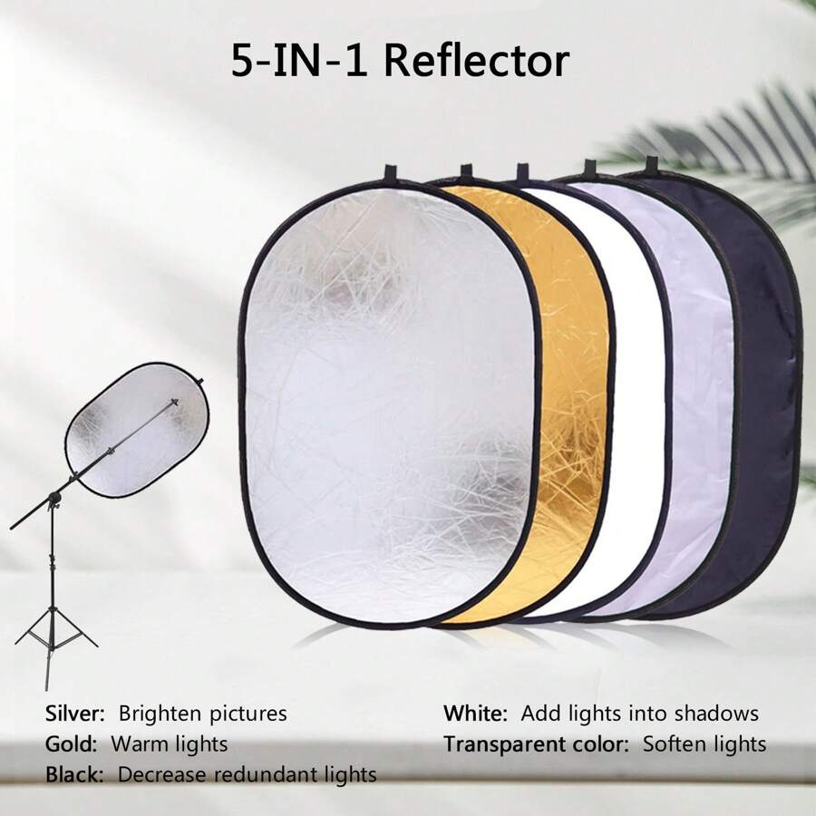 5-In-1 Oval Light Reflector Large Size Portable Collapsible Photography ...