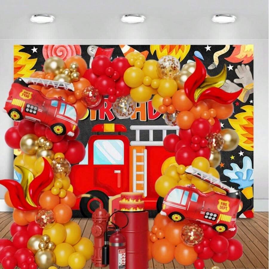 130pcs Fire Truck Balloon Arch Kit, Including 18-Inch S-Shaped Red ...