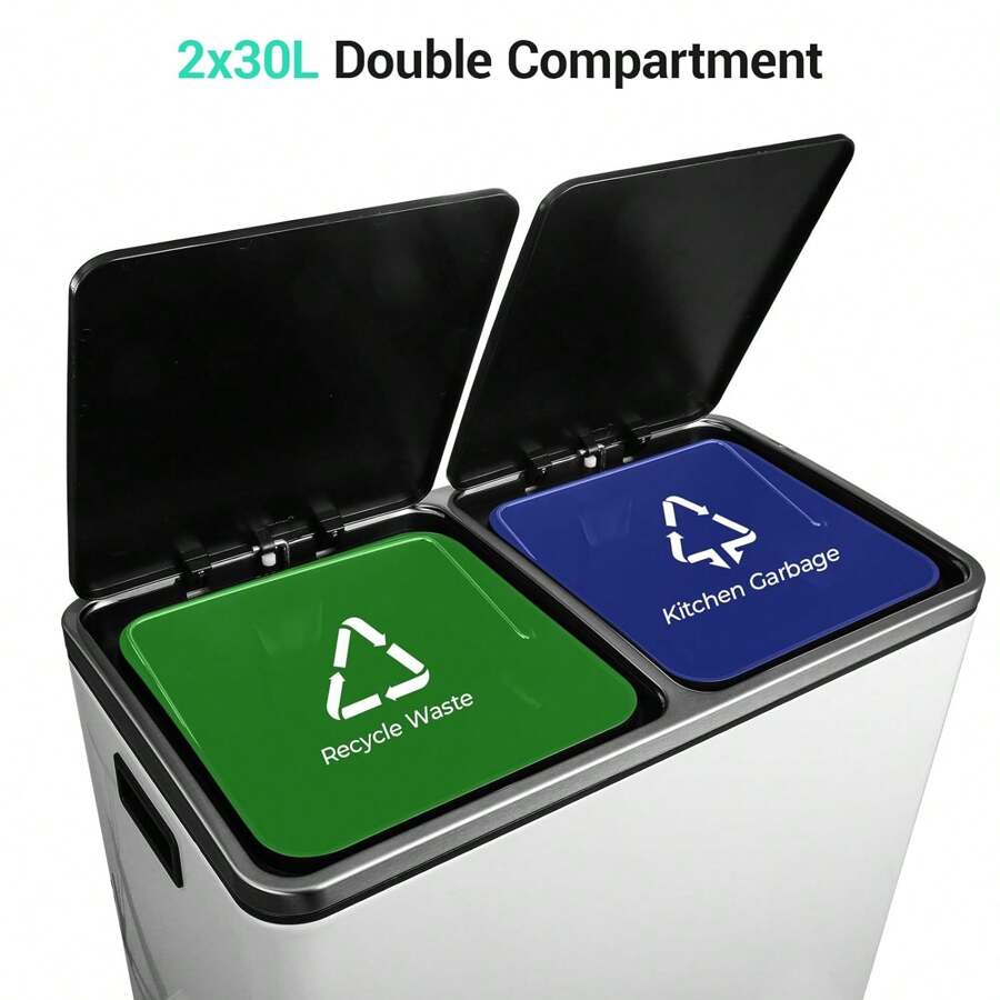 60L Rubbish Bin 2x30L Compartments, Kitchen Waste Separation System ...