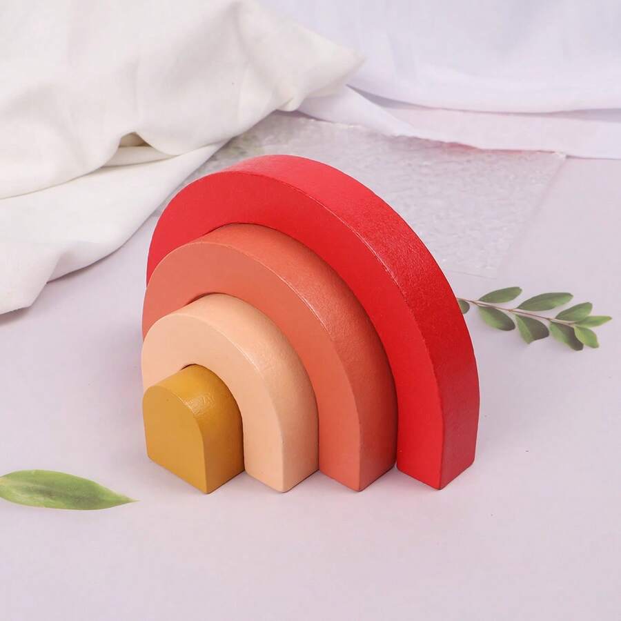 Rainbow Arch Semi-Circle Wooden Building Blocks Set, Colorful Shape ...