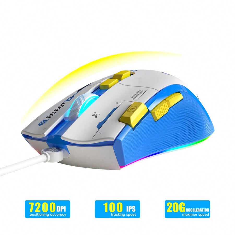 SUNSONNY Souris de jeu filaire RGB 7200 DPI, 3 modes de rétroéclairage ...