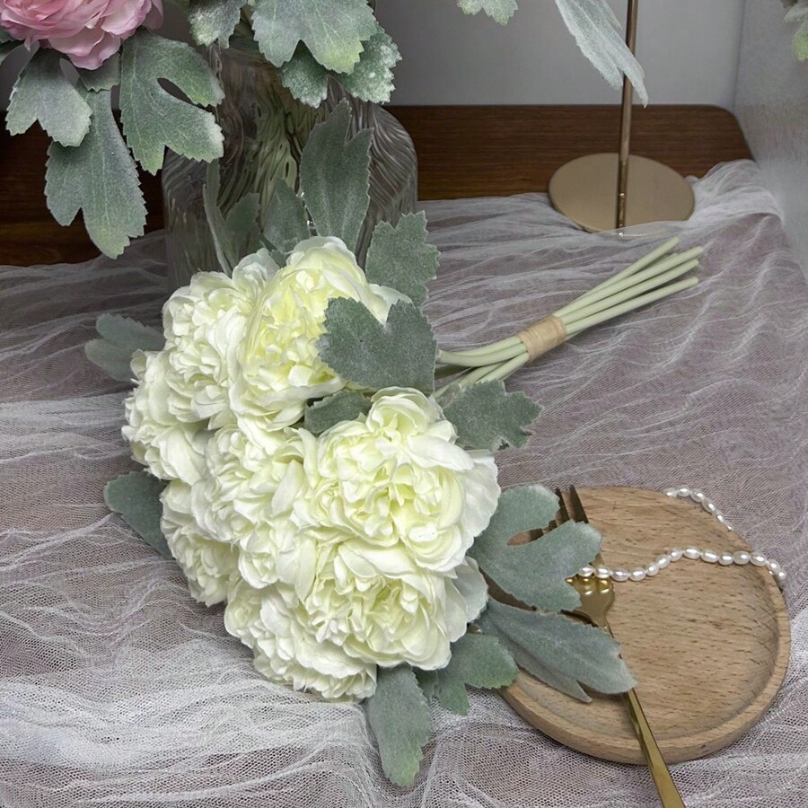 1 Bouquet Of 8 Peonies, Artificial Silk White Peony Bouquet, Perfect ...