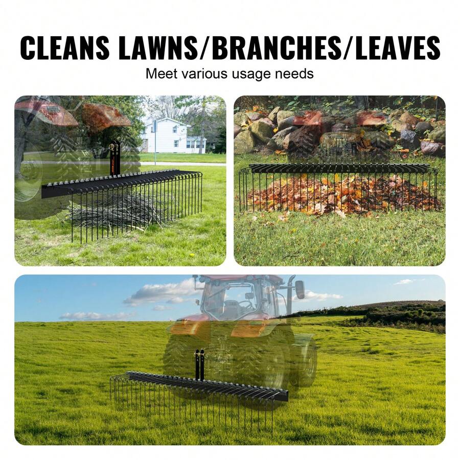 VEVOR Tow Behind Landscape Rake, 72" Tow Dethatcher With 32 Steel Tines ...