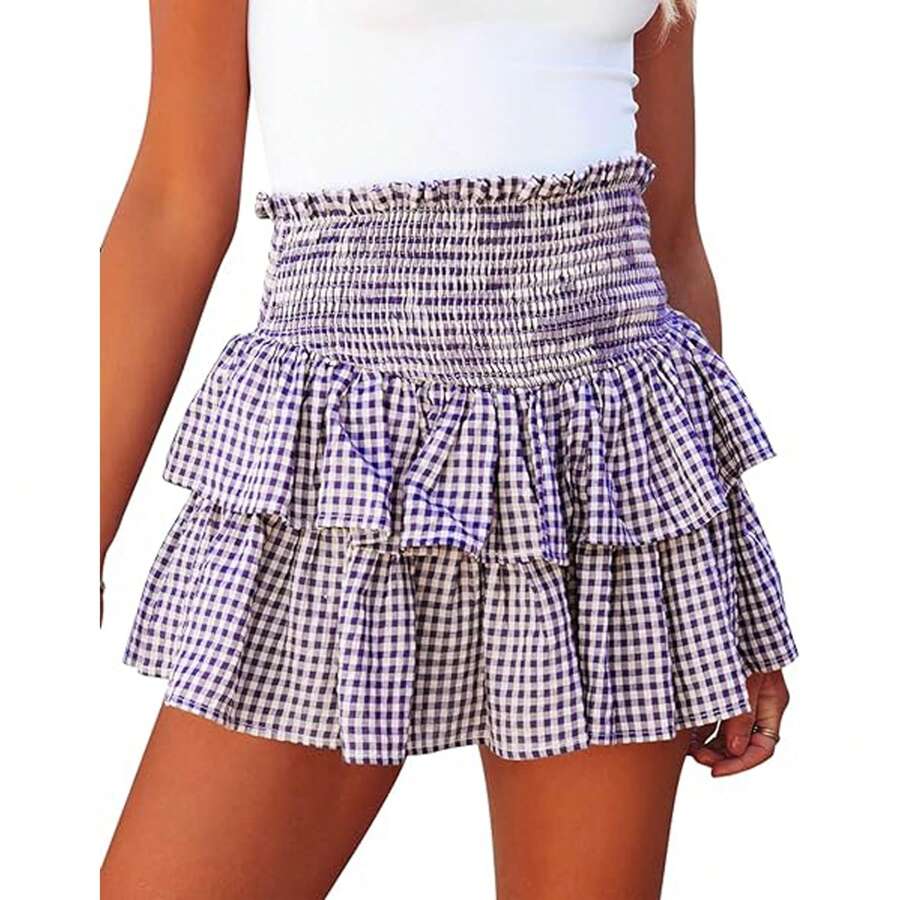 BZB Women Smocked Ruffle Mini Skirts Summer High Waisted Tiered Short ...
