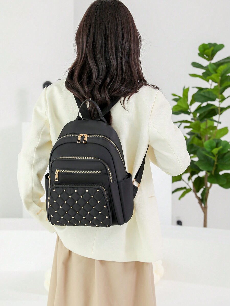 Women's Vintage Sutured Rivet Multi-Compartment Backpack, Simple ...