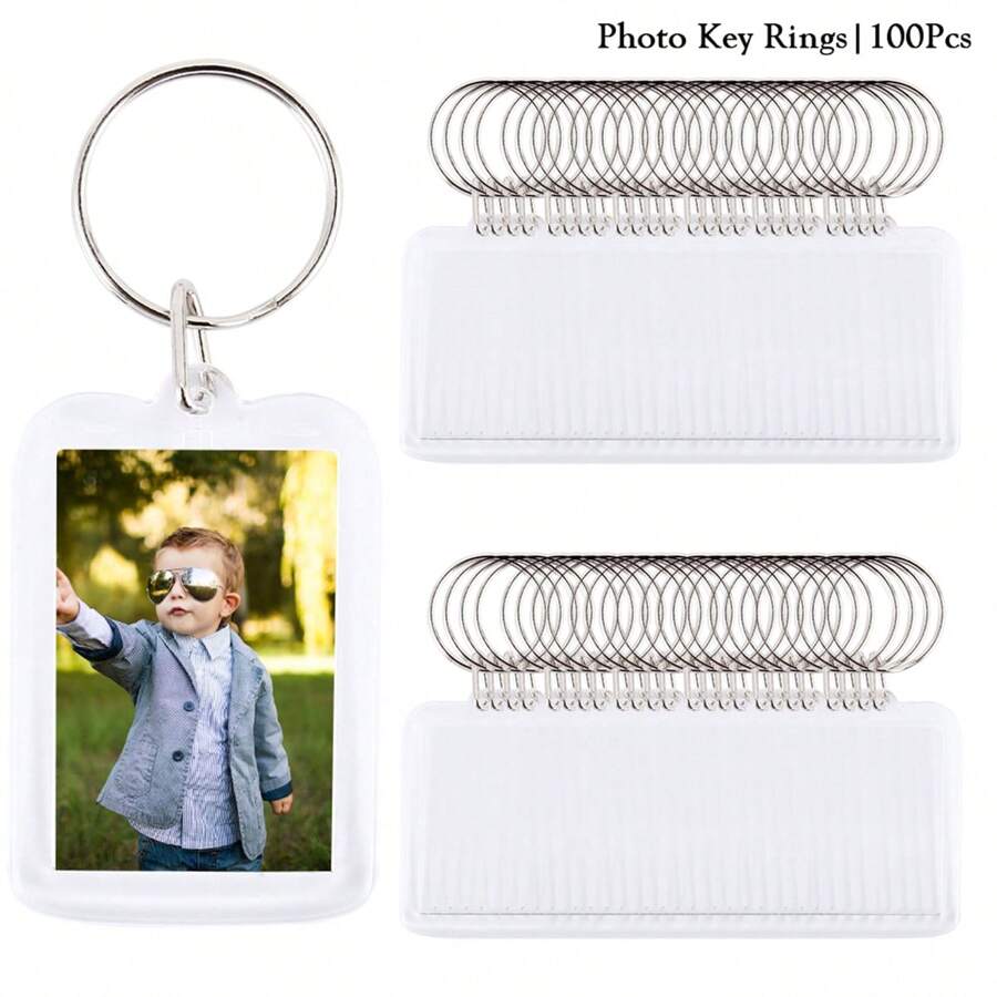 100pcs Blank Photo Keyrings Acrylic Blank Picture Insert Keychain ...