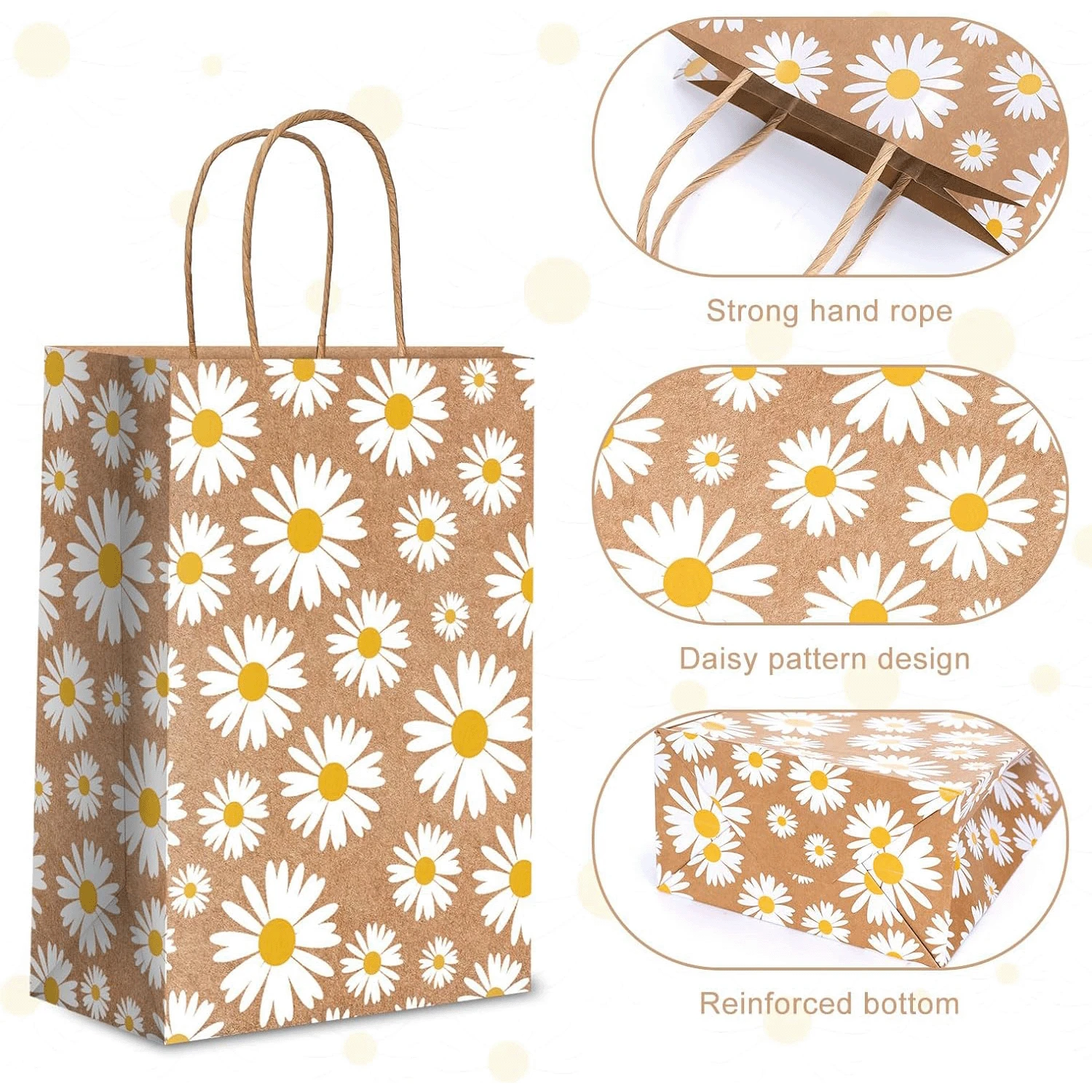 12pcs Daisy Patterned Handheld Gift Bag, Party Gift Bag With Handles ...