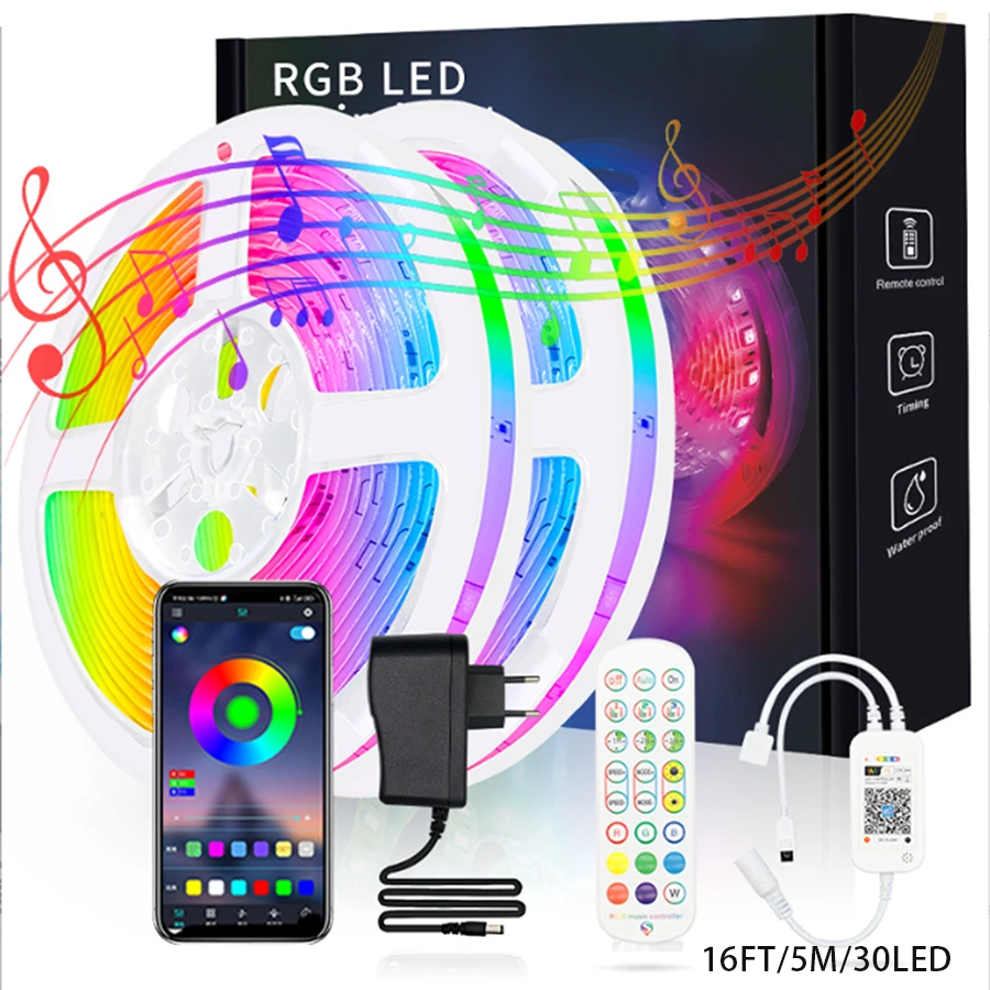 Luces LED Phantom de 16 pies / 5 metros y 30 núcleos con sincronización de música y cambio de ...