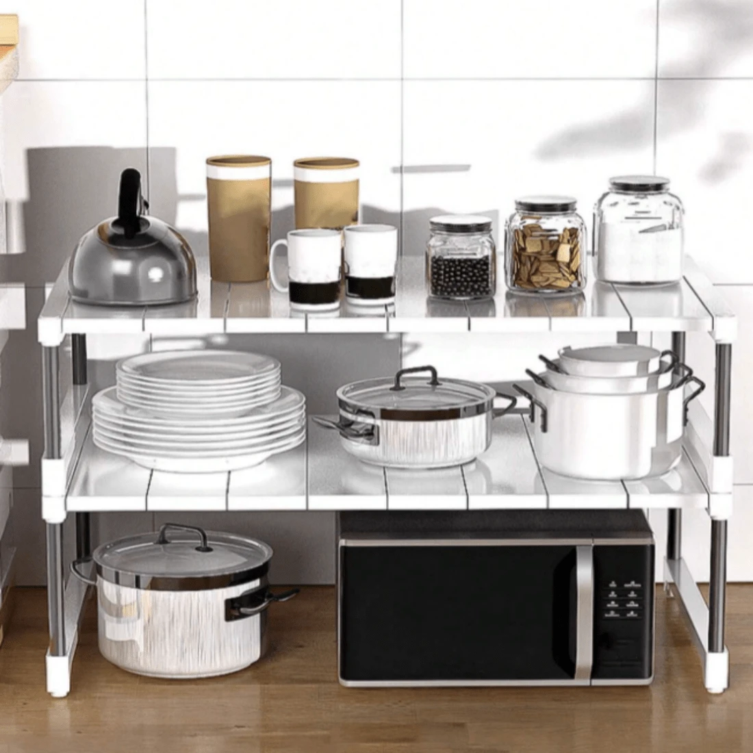 Expandable Kitchen Storage Shelf, Multipurpose Organization Cabinet ...