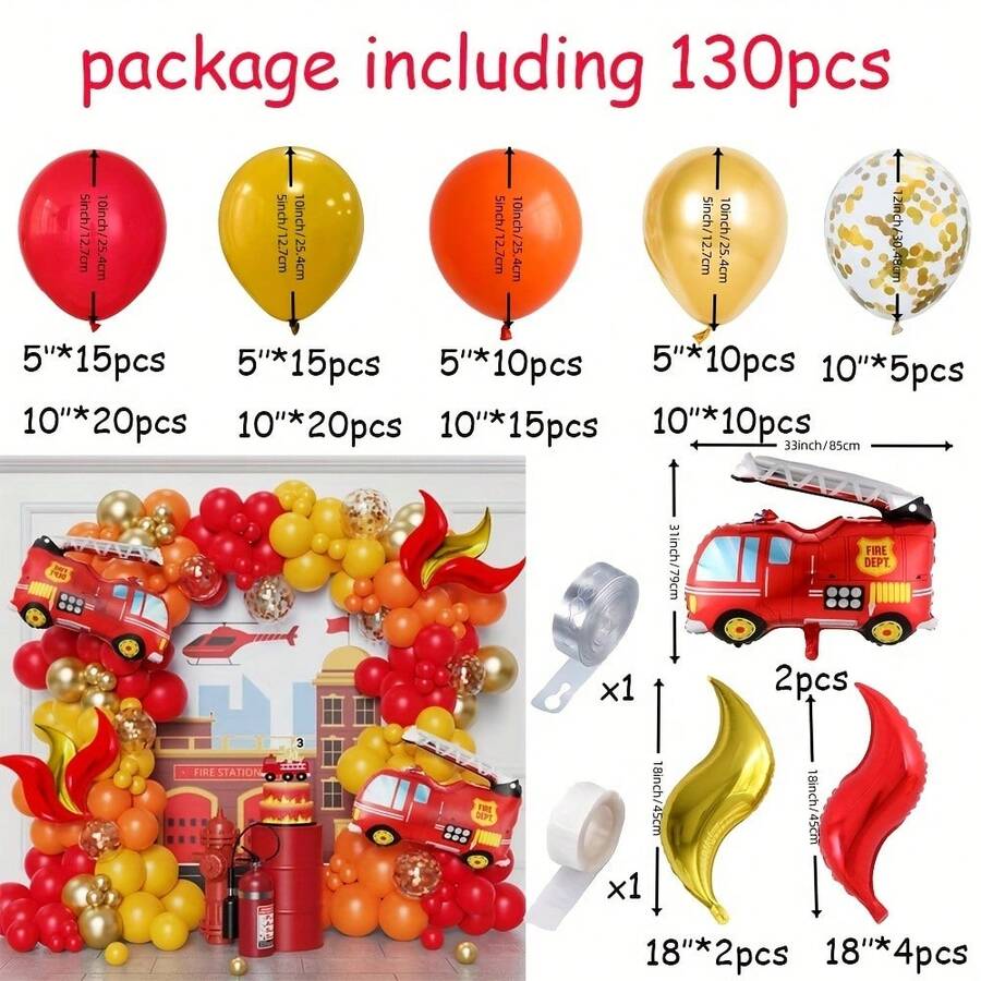 130pcs Fire Truck Balloon Arch Kit, Including 18-Inch S-Shaped Red ...
