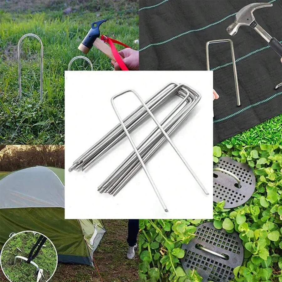 10pcs Galvanized Landscape Fabric Stakes, U-Shaped Garden Pegs For ...