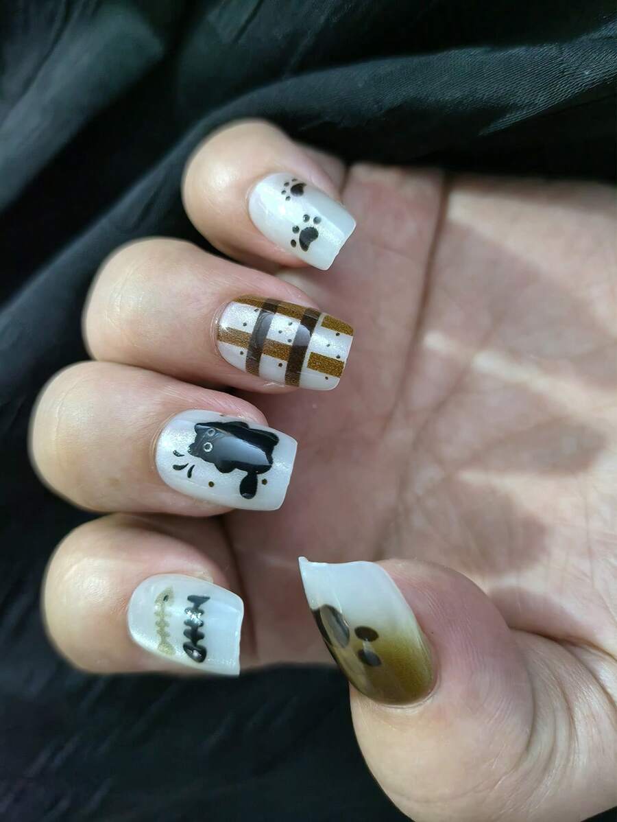 30pcs Cartoon Style Short Cat Eye Nail Tips, Cute Cat Nail Art Decor, M ...