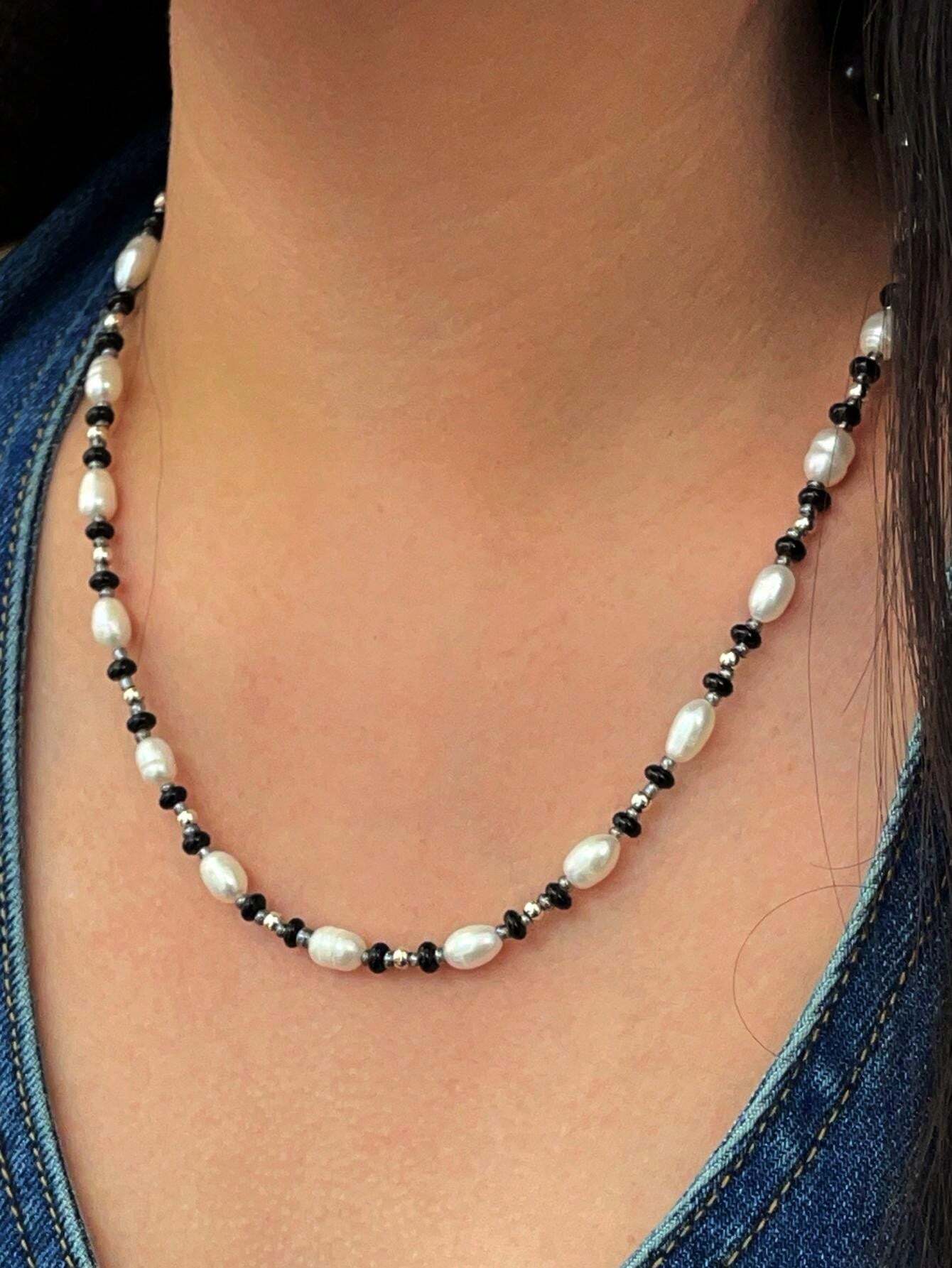 1 pezzo Collana di perle naturali in argento sterling 925 con set di ...