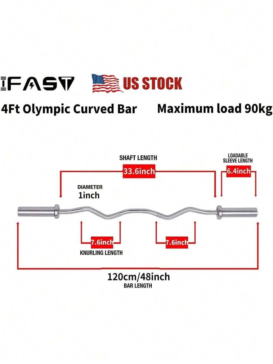 Threaded Chrome Steel Curl Bar With Collars For All Standard Plates ...
