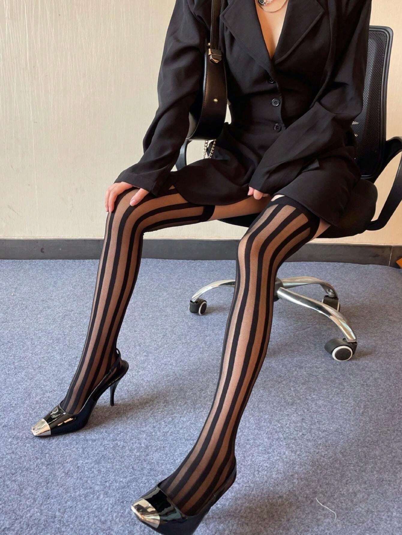 1pair Thick Striped Over-The-Knee Stockings, Sexy Lace Floral Band High ...