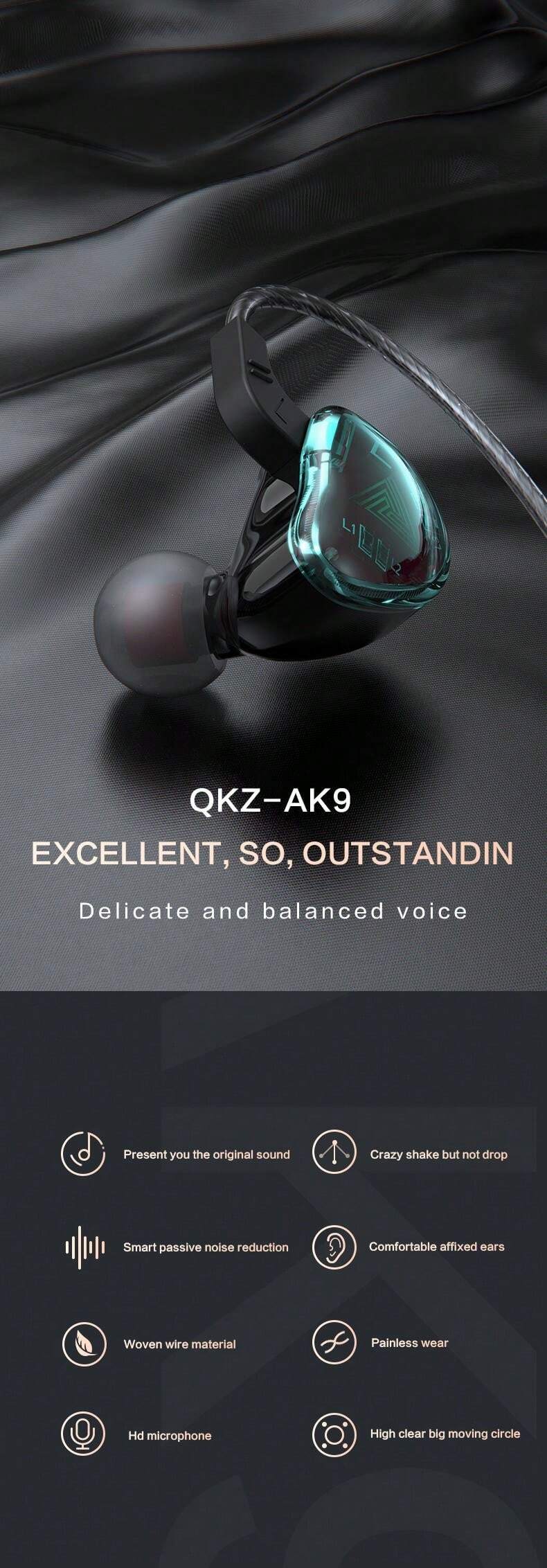Original QKZ AK9 3.5mm AUX Wireld In-Ear HiFi Heavy Bass Earphone With MIC Earbuds ANC Headset ...