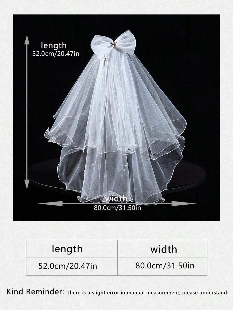 White Elegant Bridal Veil Adorned With A Bow, Suitable For Women's ...
