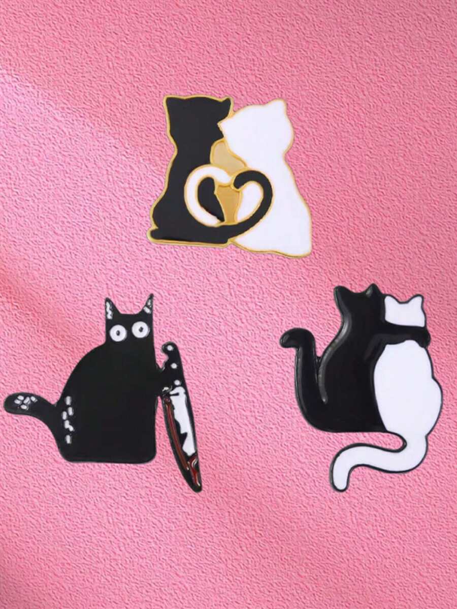 1pc Lovely Cat Serial Killer Cat Brooch, Couple Hugging Cat, Black ...