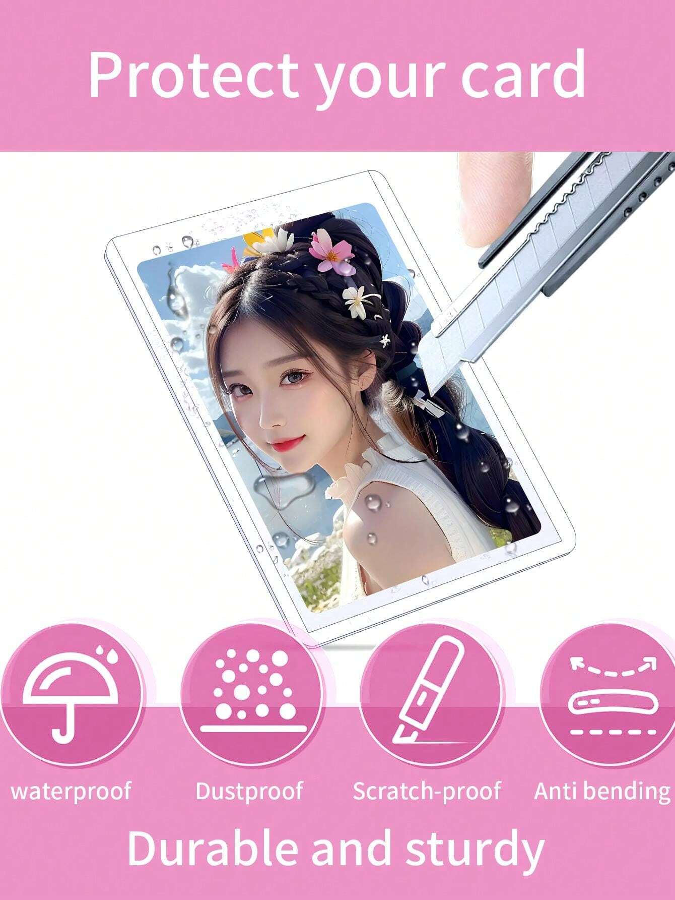 5pcs Transparent Hard PVC Card Sleeves With 2 Random Cute Stickers For ...
