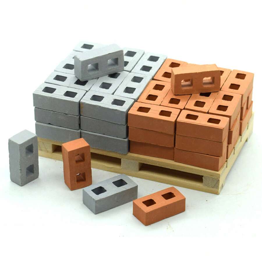 48 PCS Miniature Cinder Bricks With Pallet, 1/12 Scale Mini Cement ...