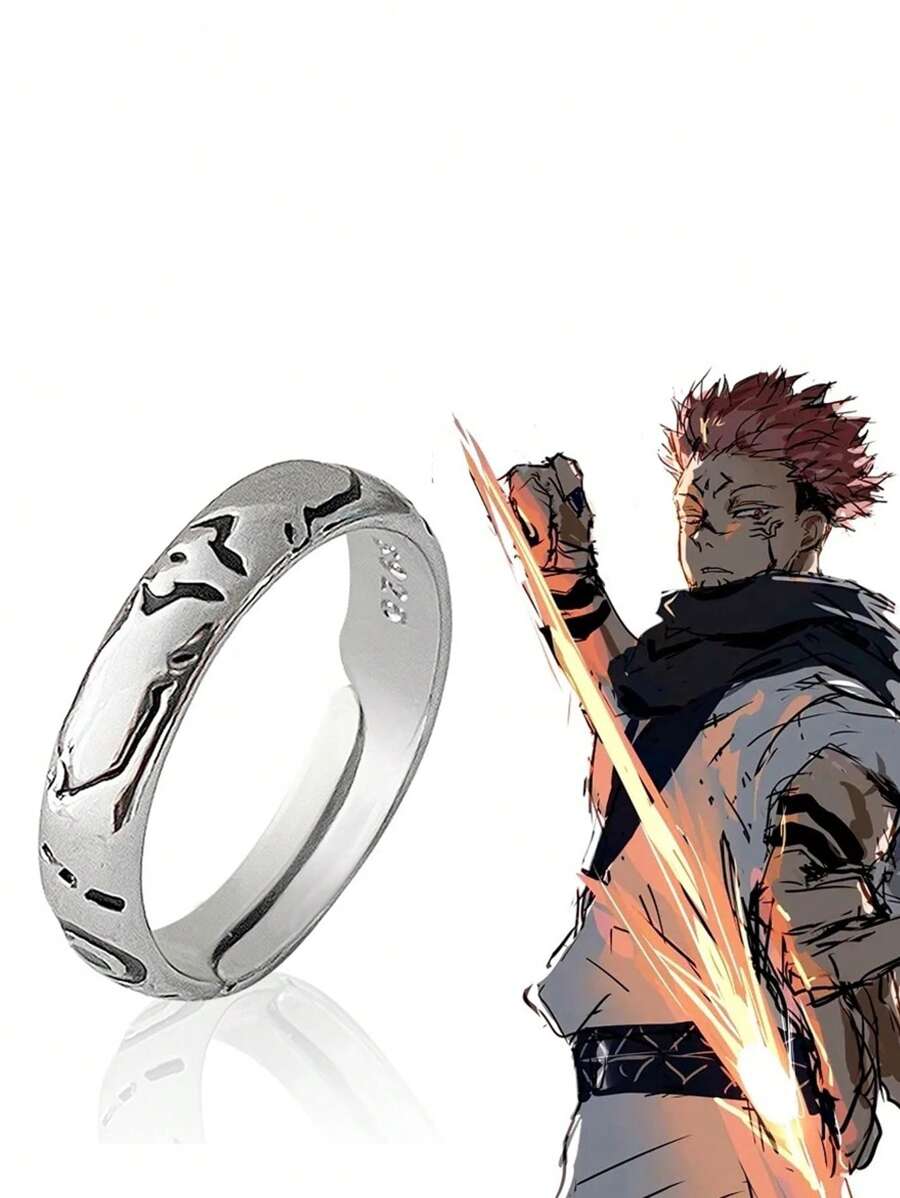 Jujutsu Kaisen 1pc Sukuna Tattoo Pattern Finger Ring & Earring Set For ...
