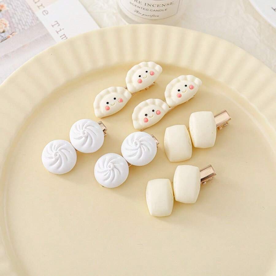 6-Pcs Resin Dumpling Simulated Food Cute Women's Alloy Hairpin Side Of ...