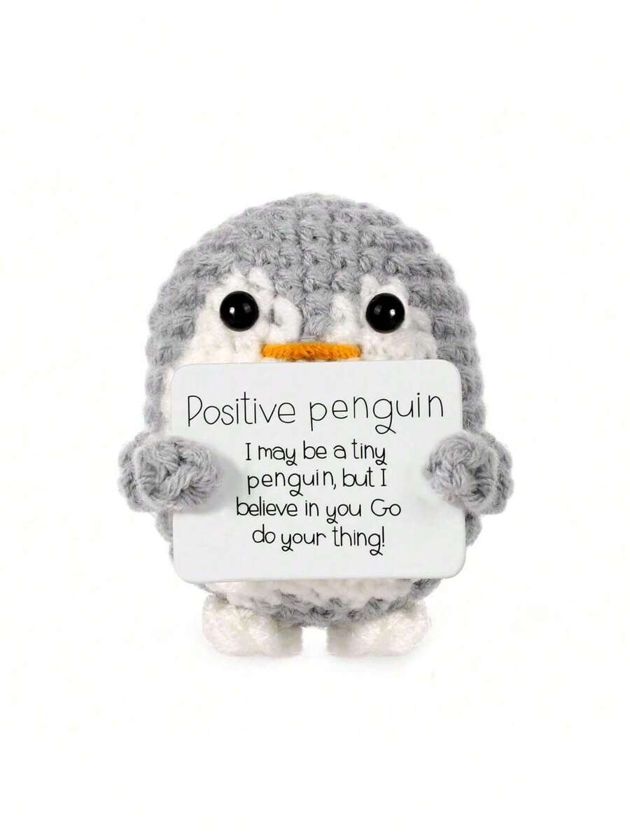 Adorable Handmade Crochet Positive Penguin Doll, 2.6 Inch Funny Woolen ...