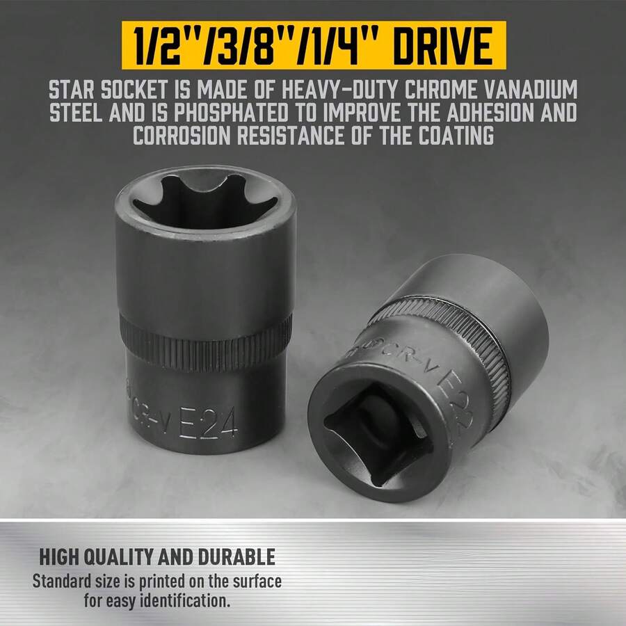 14 Piece E-TORX Socket Set - Premium Female Plum Blossom Socket Set ...