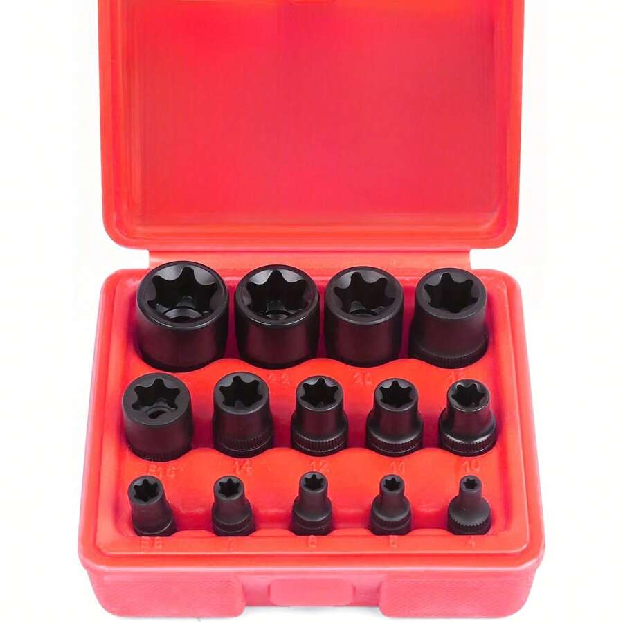 14 Piece E-TORX Socket Set - Premium Female Plum Blossom Socket Set ...